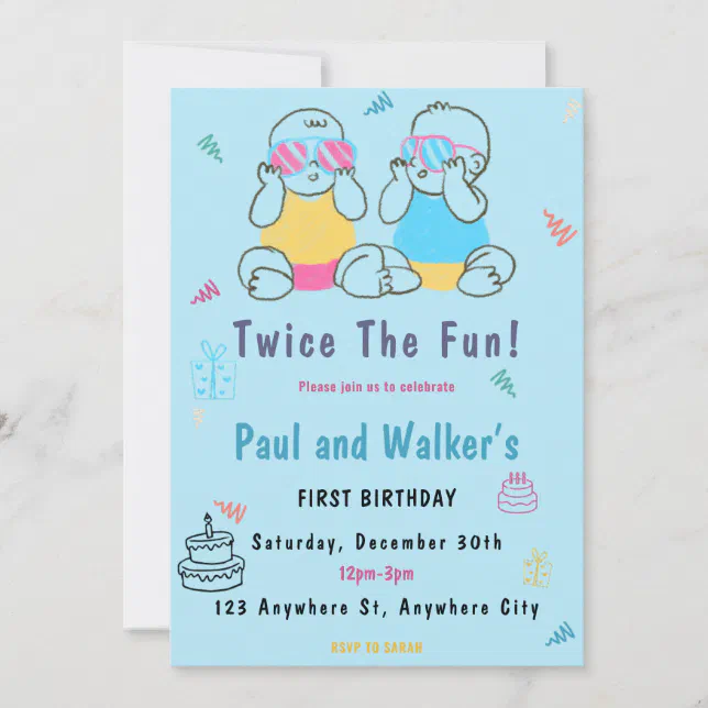 Twice The Fun Twin Birthday Party Invitation | Zazzle
