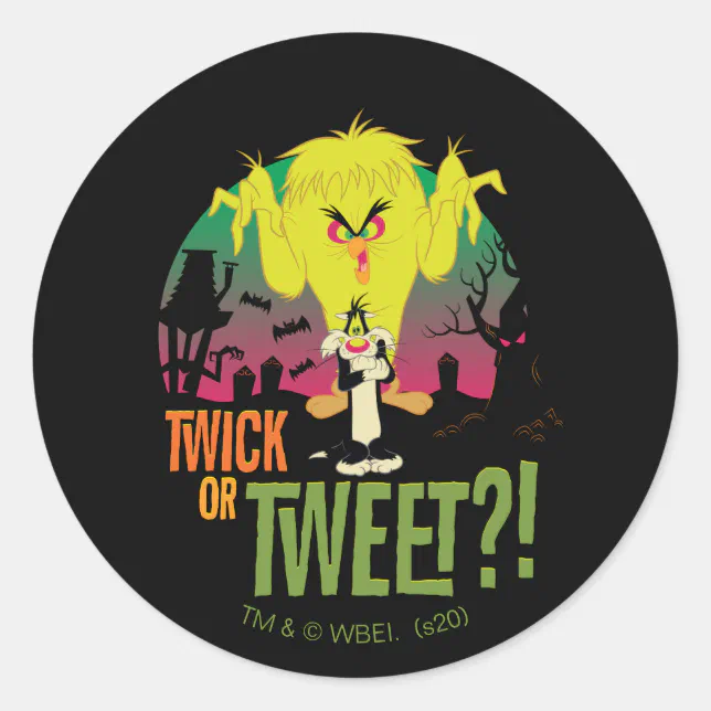 "Twick or Tweet" TWEETY™ & SYLVESTER™ Classic Round Sticker | Zazzle