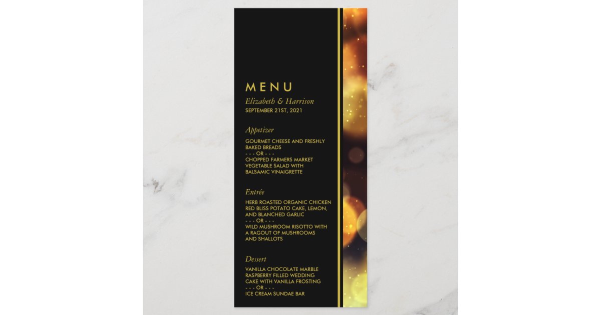 Twilight Bokeh Lights Wedding Menu | Zazzle