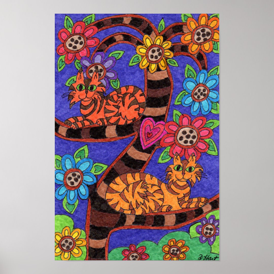Twilight Cat Tree of Life Folk Art Poster | Zazzle