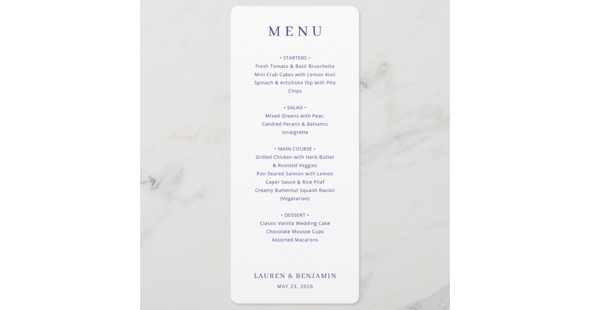 Twilight Nouveau Wedding Menu | Zazzle