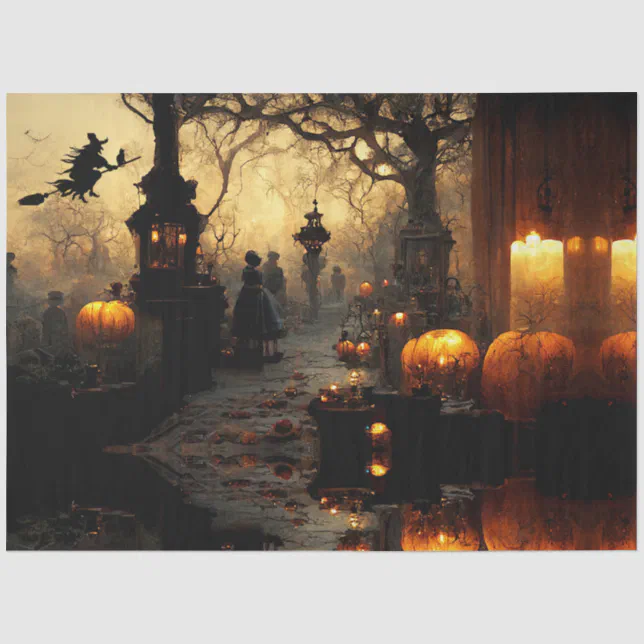 Twilight Vintage Halloween Scene Decoupage Tissue Paper | Zazzle