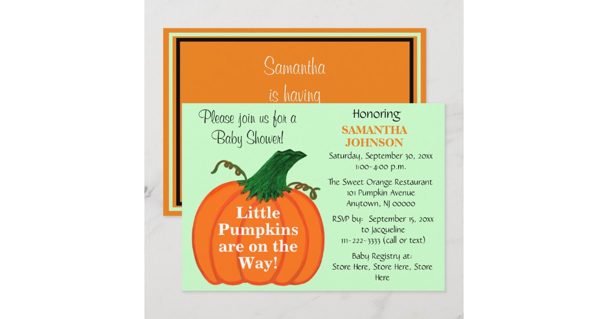 Twin Babies Orange Pumpkin Baby Shower Invitation | Zazzle