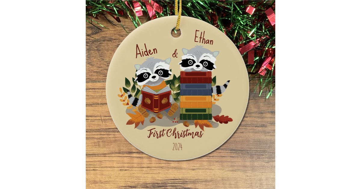 Twin Baby Raccoons First Christmas Ornament | Zazzle