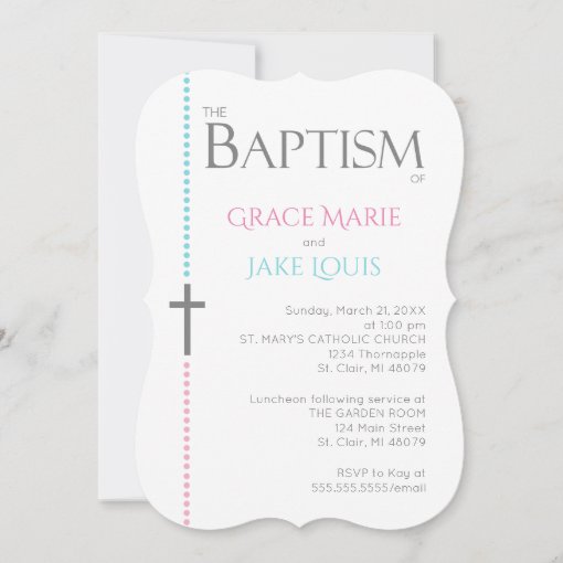 Twin Baptism Cross Invitation | Zazzle