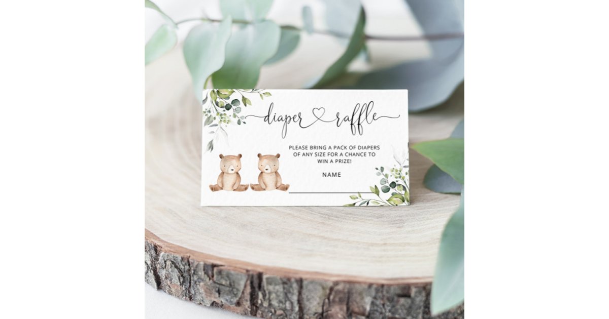 Twin Bears diaper raffle ticket enclosure card | Zazzle