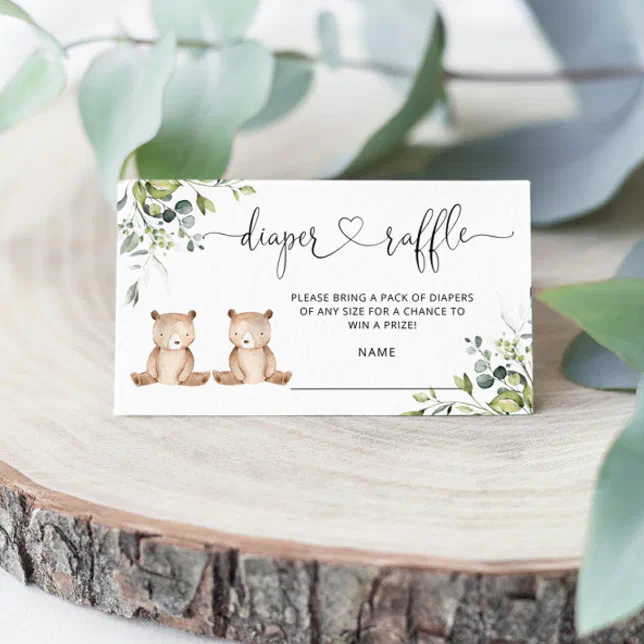 Twin Bears diaper raffle ticket enclosure card | Zazzle