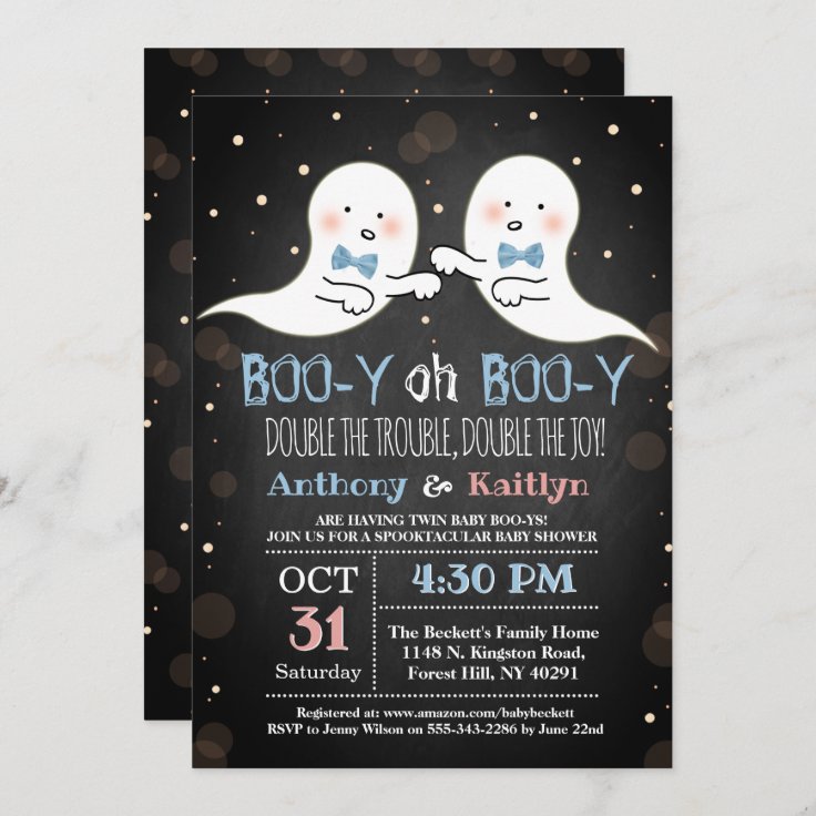 Twin Boy Ghosts Halloween Baby Shower Invitation | Zazzle