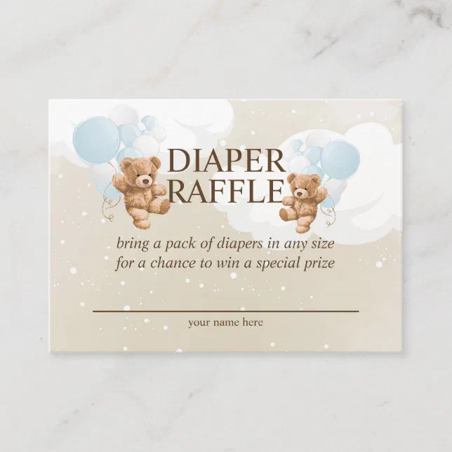 Twin Boy Teddy Bear Diaper Raffle Card | Zazzle