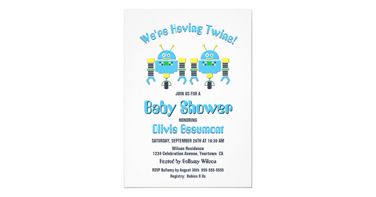 Twin Boys Blue Robot Baby Shower Invitation | Zazzle.com