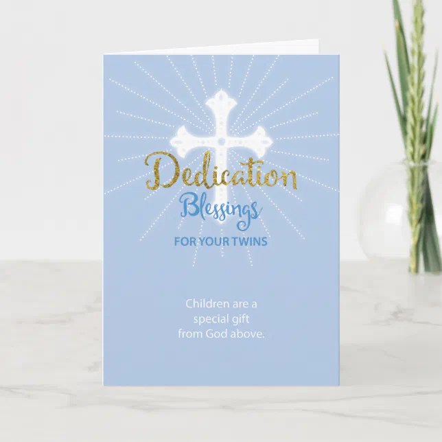 Twin Boys Dedication Blessing Blue and Gold Card | Zazzle