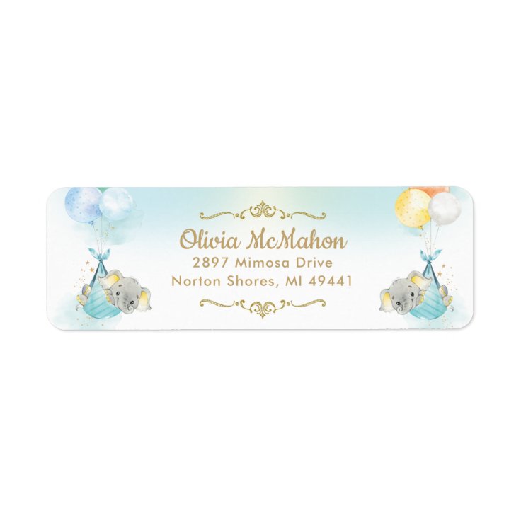 Twin Boys Elephant Baby Shower Return Address Label | Zazzle