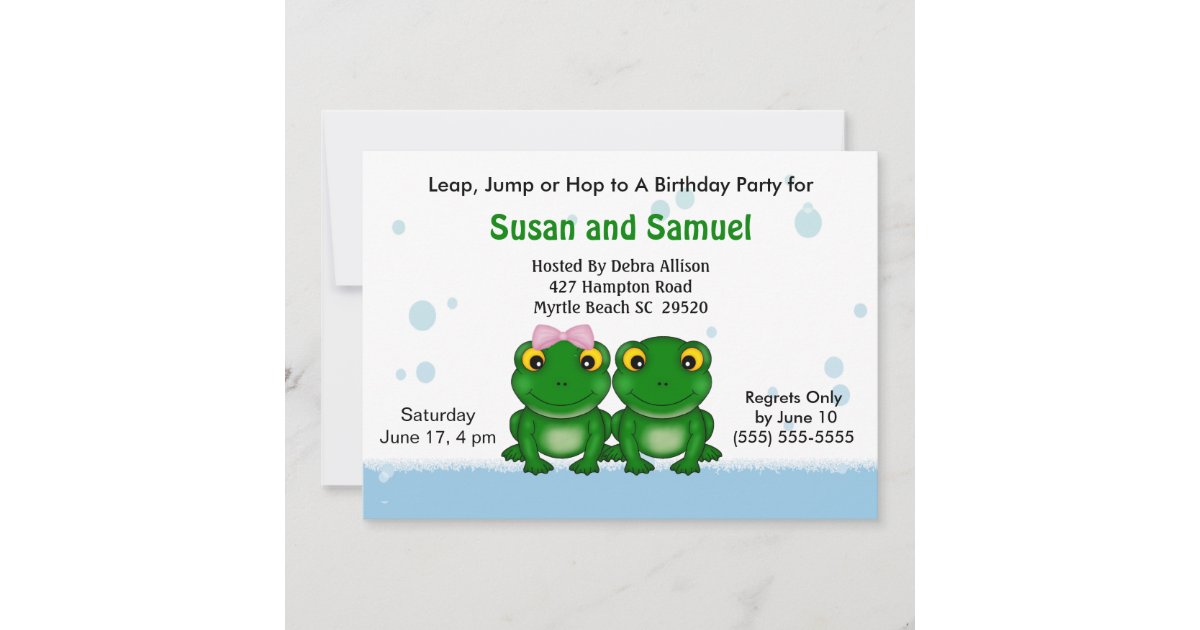 Twin Girl Boy (Frogs) Birthday Party Invitations | Zazzle