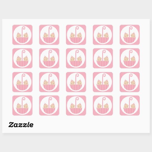 Twin Girls Baby Shower Square Sticker | Zazzle