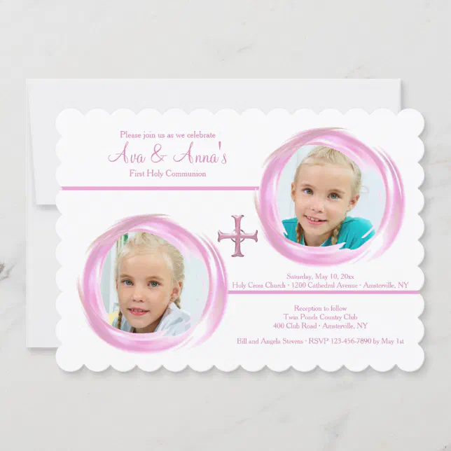 Twin Girls Religious Photo Invitation | Zazzle