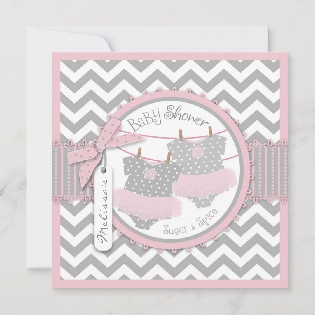 Twin Girls Tutus Chevron Print Baby Shower Invitation | Zazzle