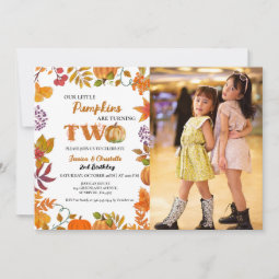 Twin Litlle Pumpkin are turning two 2nd Birthday Invitation | Zazzle