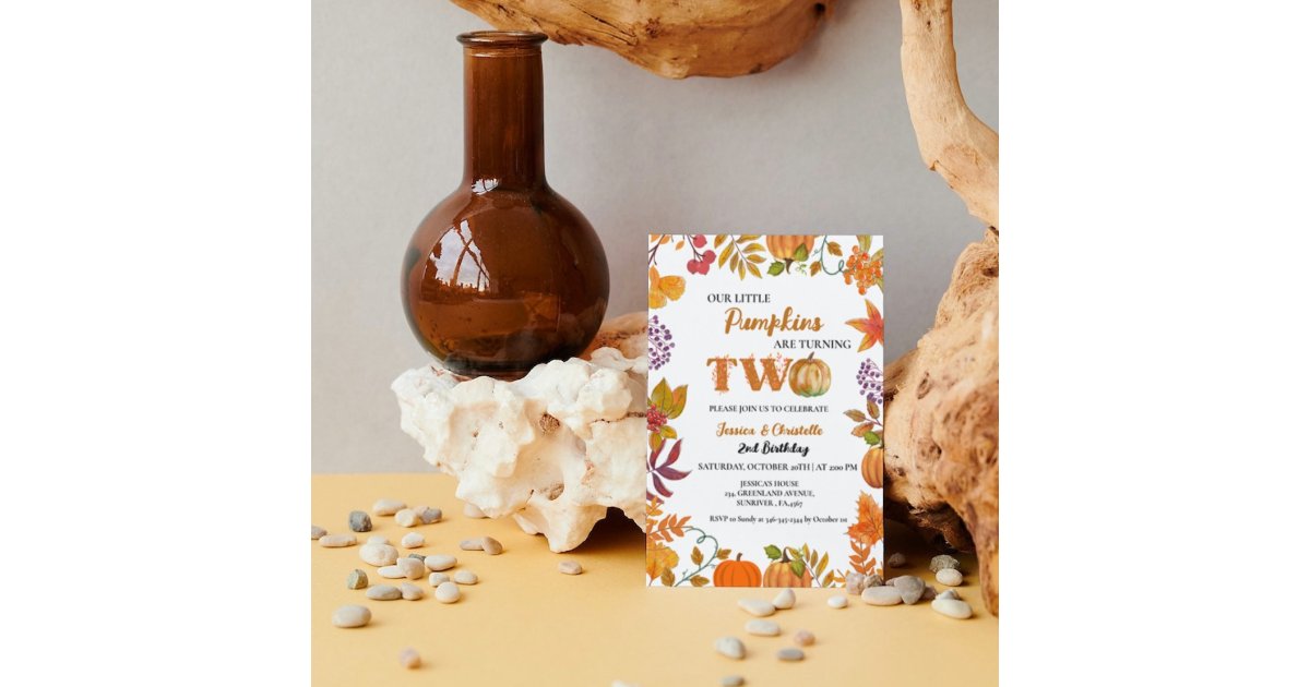 Twin Litlle Pumpkin are turning two 2nd Birthday Invitation | Zazzle
