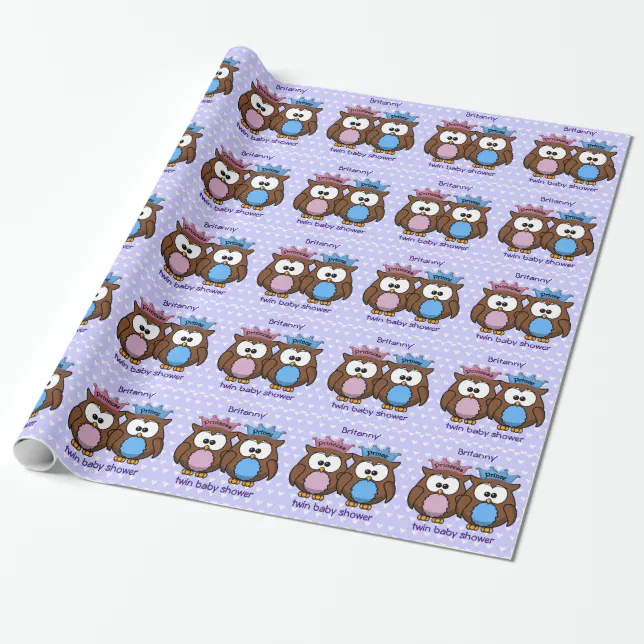 twin owl princess & prince wrapping paper | Zazzle