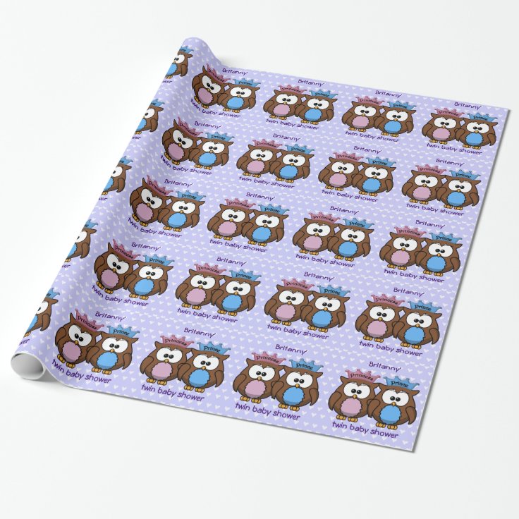 twin owl princess & prince wrapping paper | Zazzle