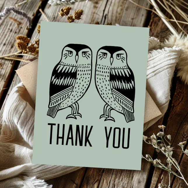 Twin Owls Cute Simple Chic CUSTOM Thank You Postcard | Zazzle