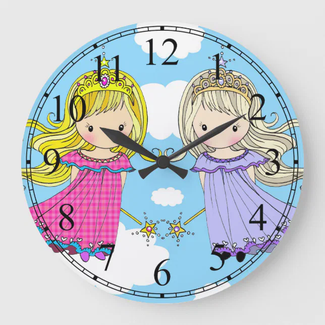 Twin Princesses Little Girls Clock | Zazzle