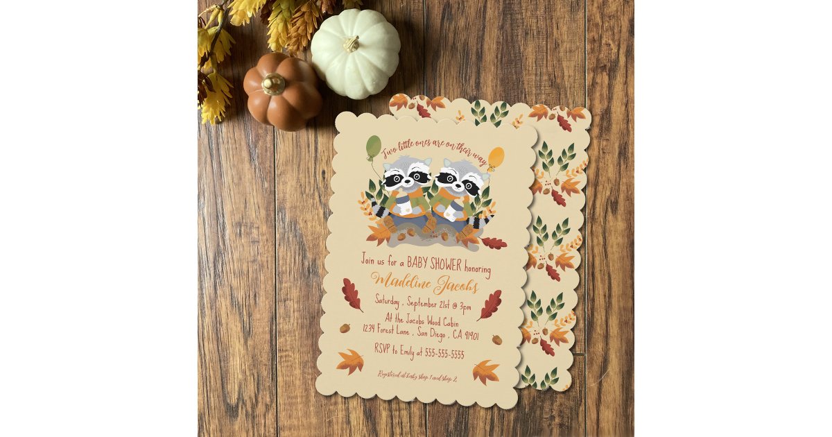 Twin Raccoons Woodland Baby Shower Invitation | Zazzle