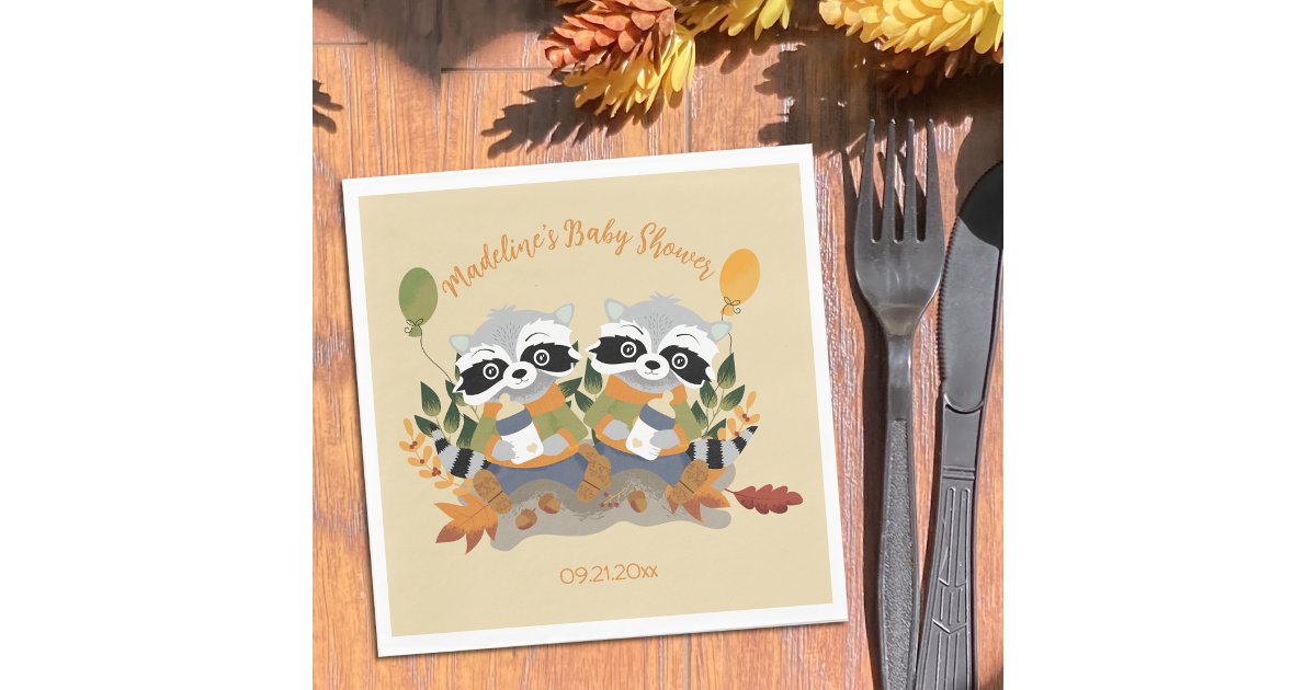 Twin Raccoons Woodland Baby Shower Paper Napkins | Zazzle