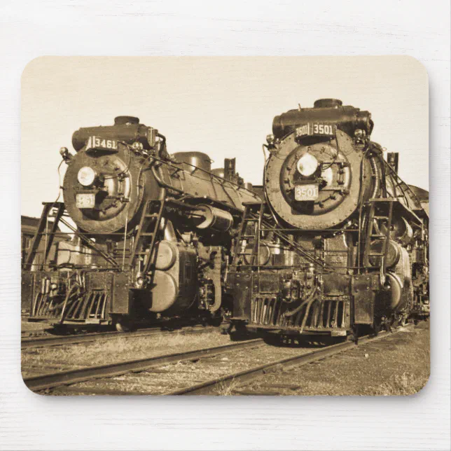 Twin Train Engines Vintage Locomotives Railroad Mouse Pad | Zazzle