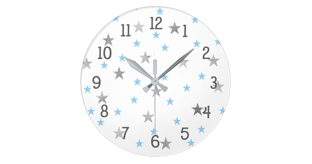 Twinkle Baby Nursery Decor, blue silver stars Large Clock | Zazzle.com
