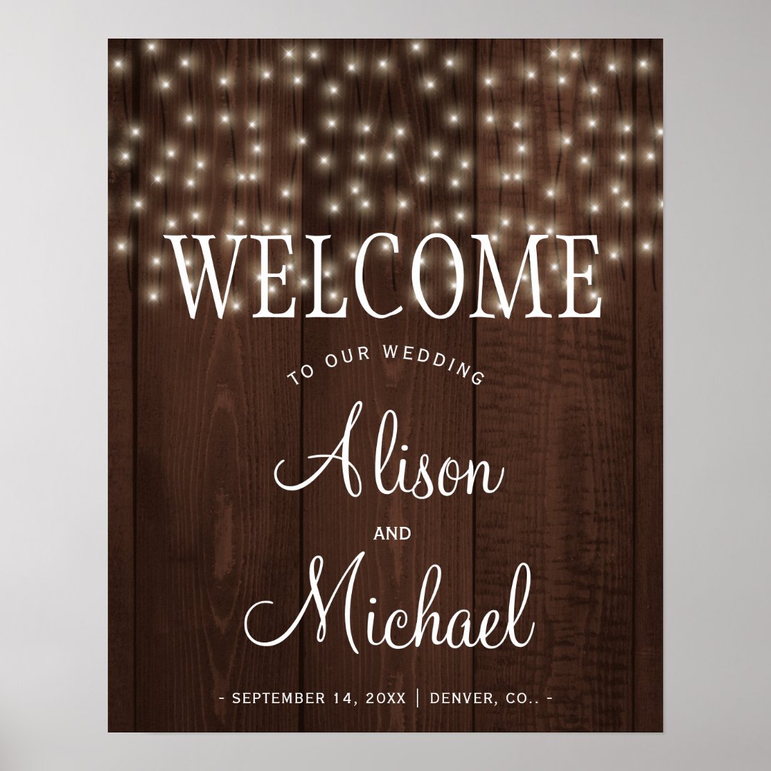 Twinkle lights rustic fall wedding welcome sign | Zazzle