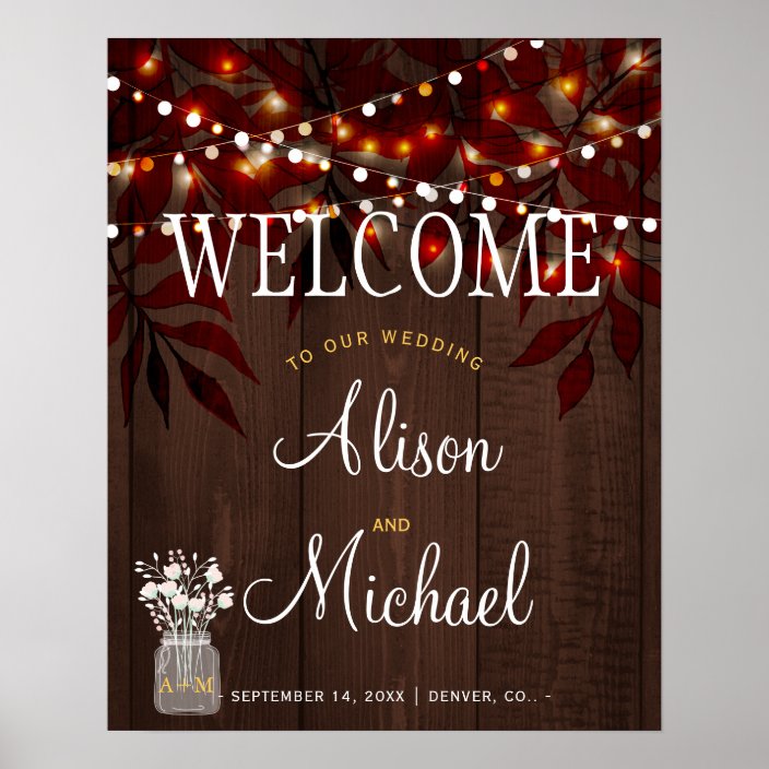 Twinkle lights rustic fall wedding welcome sign | Zazzle
