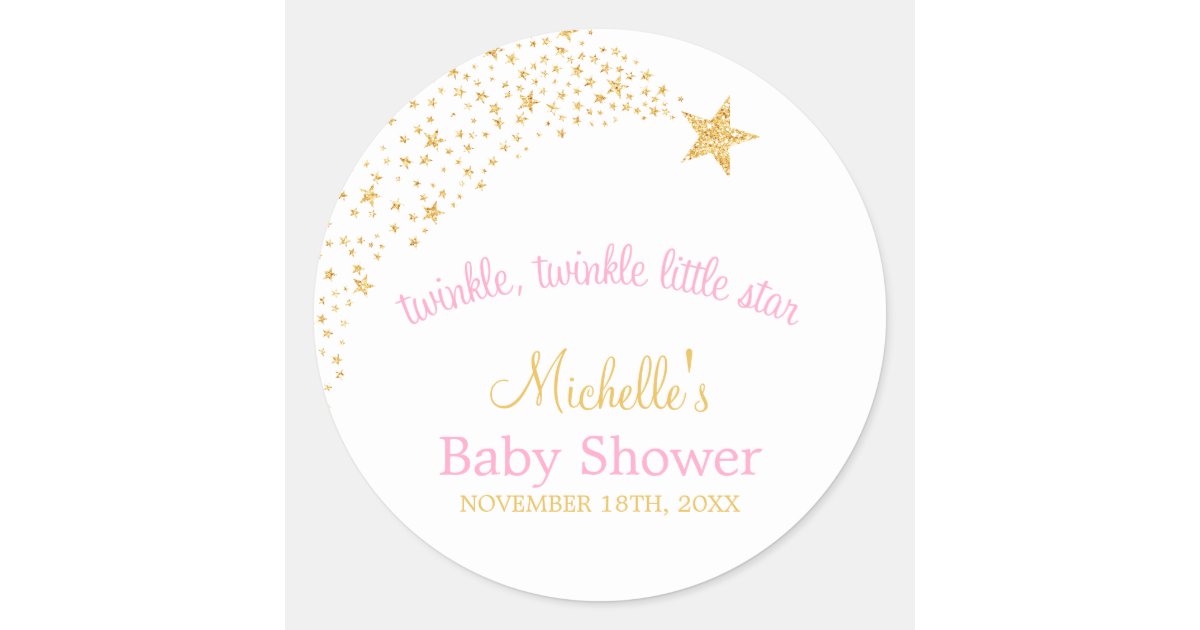 Twinkle Little Shooting Star Gold Pink Baby Shower Classic Round ...