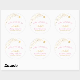Twinkle Little Shooting Star Gold Pink Baby Shower Classic Round ...