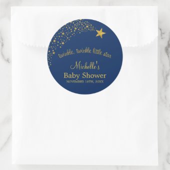 Twinkle Little Shooting Star Navy Gold Baby Shower Classic Round ...