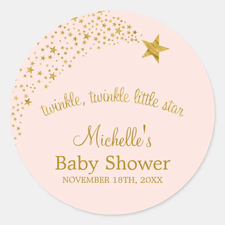 Twinkle Little Shooting Star Pink Gold Baby Shower Classic Round ...