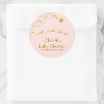 Twinkle Little Shooting Star Pink Gold Baby Shower Classic Round ...