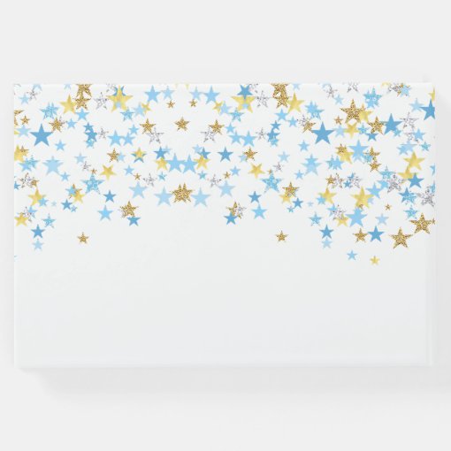 Twinkle Little Star Baby Gold Blue Guest Book | Zazzle