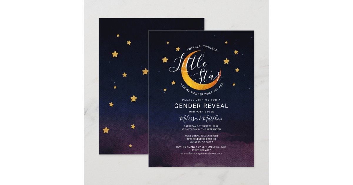 Twinkle Little Star Baby Reveal Outer Space Invitation | Zazzle