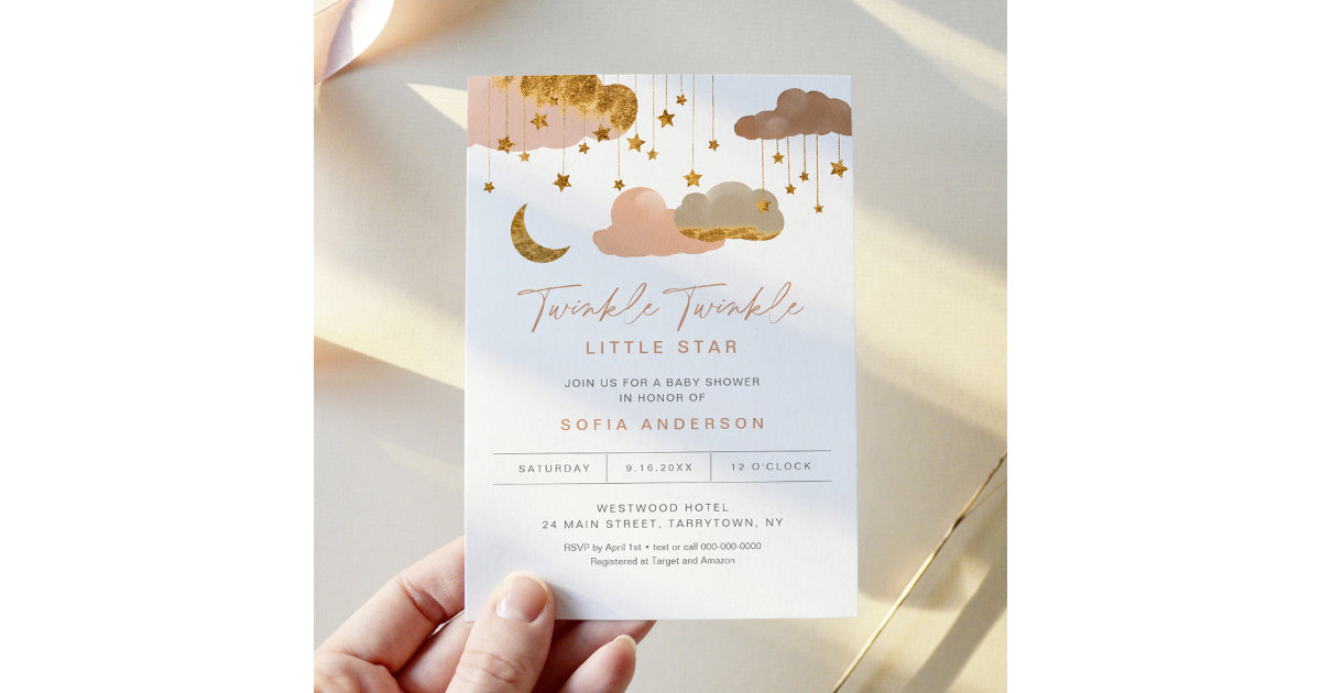 Twinkle Little Star Baby Shower Invitation Girl | Zazzle
