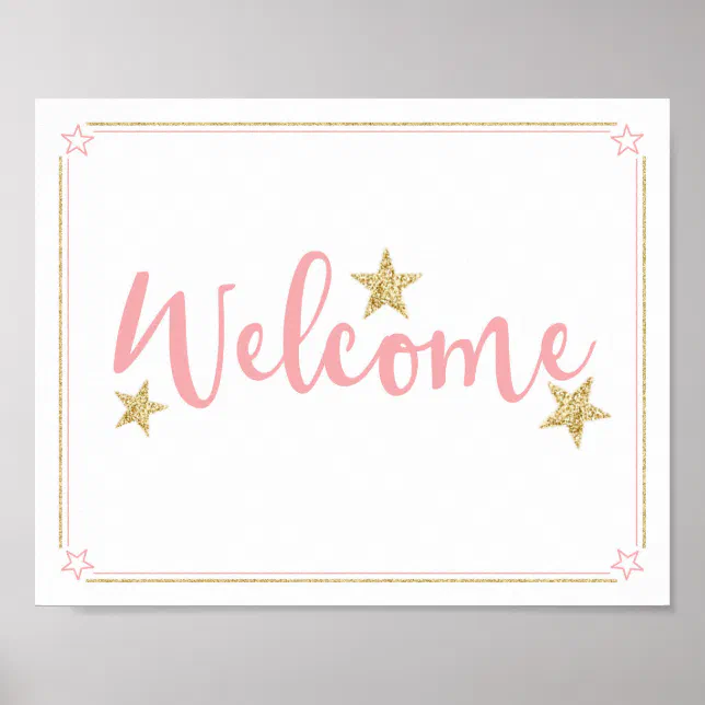 Twinkle Little Star Baby Shower Welcome Pink Gold Poster | Zazzle