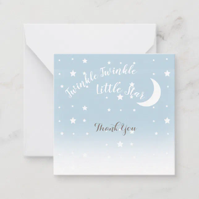 Twinkle little star blue thank you note card | Zazzle
