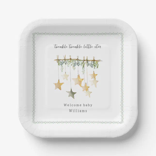 Twinkle Little Star Boho Botanical Baby Shower Paper Plates | Zazzle