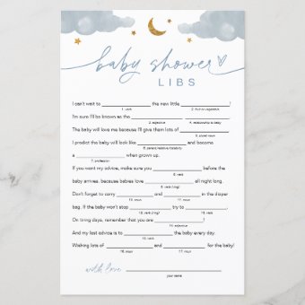 Twinkle Little Star Boy Baby Shower Libs Game | Zazzle