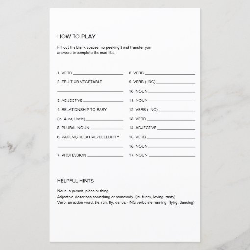 Twinkle Little Star Boy Baby Shower Libs Game | Zazzle