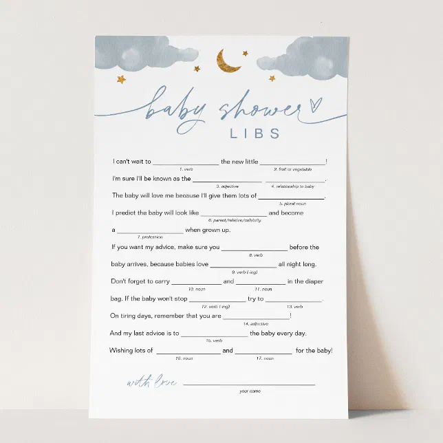 Twinkle Little Star Boy Baby Shower Libs Game | Zazzle