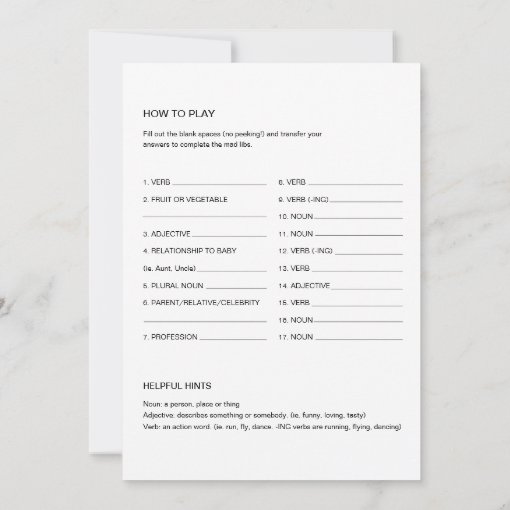 Twinkle Little Star Boy Baby Shower Libs Game Card | Zazzle