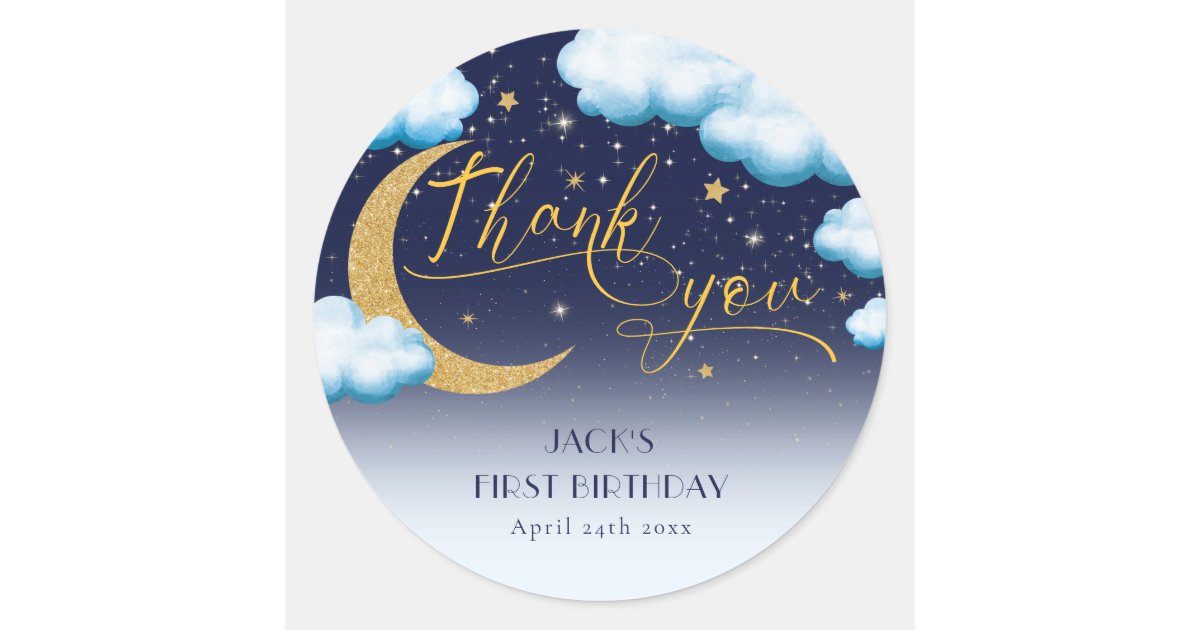 Twinkle Little Star Boy First Birthday Thank You Classic Round Sticker ...
