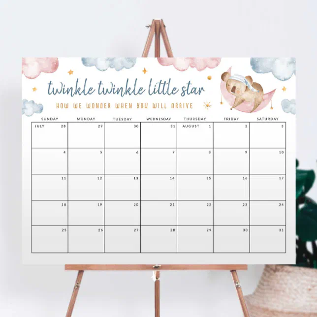 Twinkle Little Star Gender Reveal Guess the date Foam Board | Zazzle
