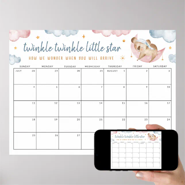 Twinkle Little Star Gender Reveal Guess the date Poster | Zazzle